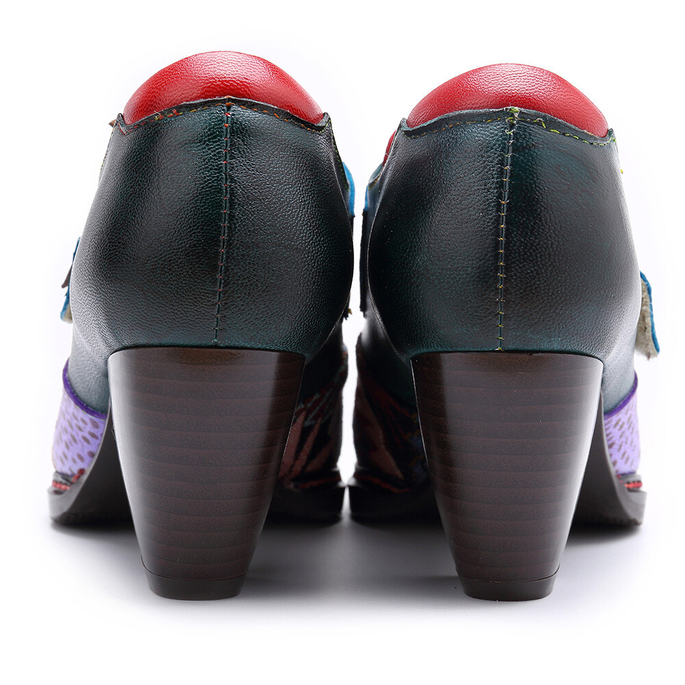 Vintage Handmade Print Stitching Women's Stacked Heel Pumps Oxford ...