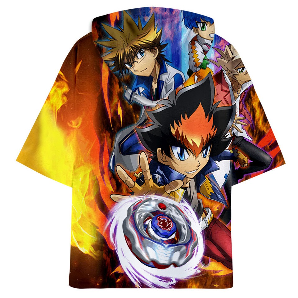 Anime BEYBLADE BURST Short Sleeve Shirt Hoodie Unisex Loose Fit Hooded ...
