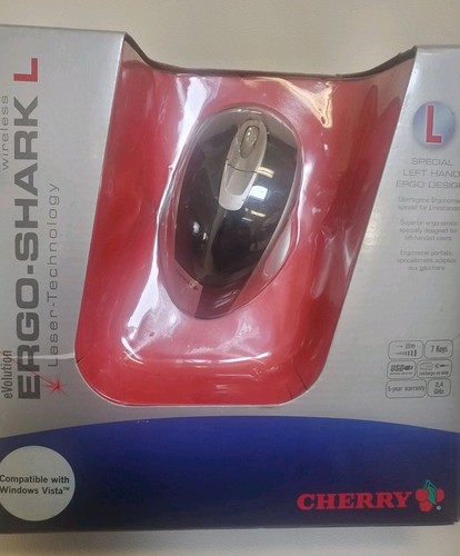 CHERRY eVOLUTION ERGO-SHARK WIRELESS LEFT HAND LASER MOUSE NEW OPEN BOX ...