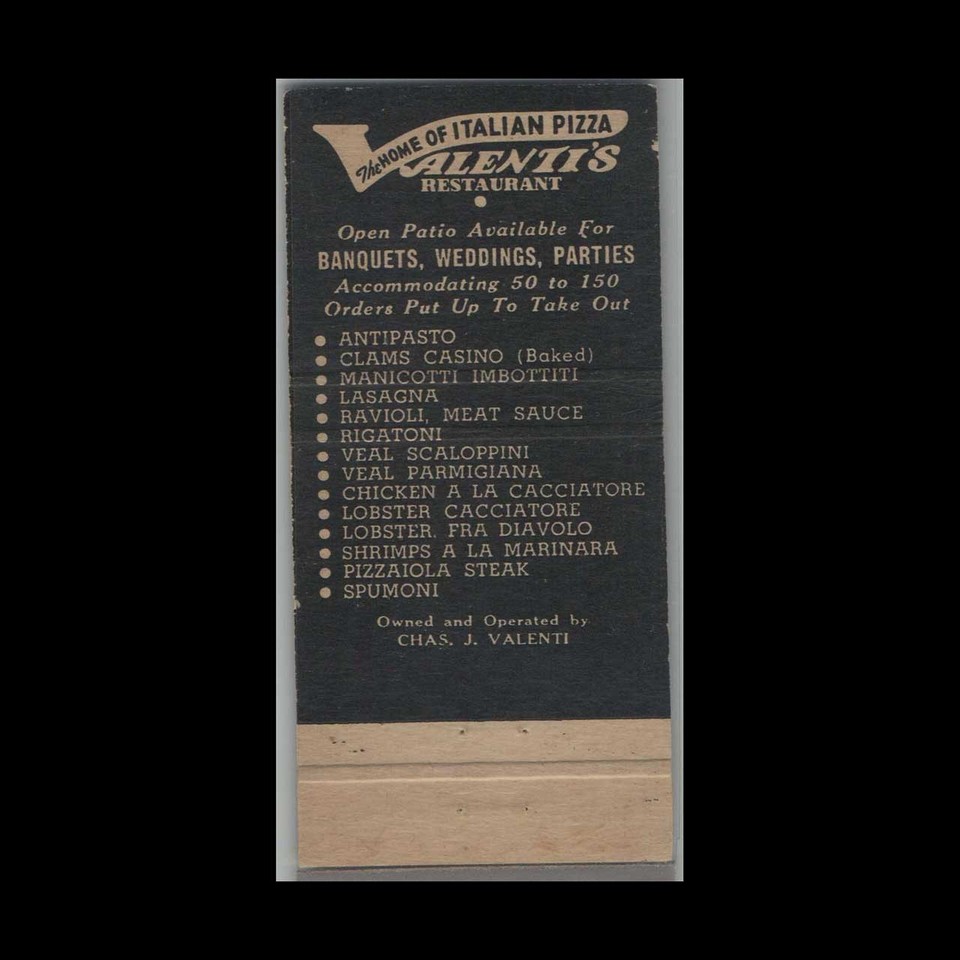 Matchbook Cover - Pizza Place - Valenti's Italian Cuisine Miami, FL | eBay