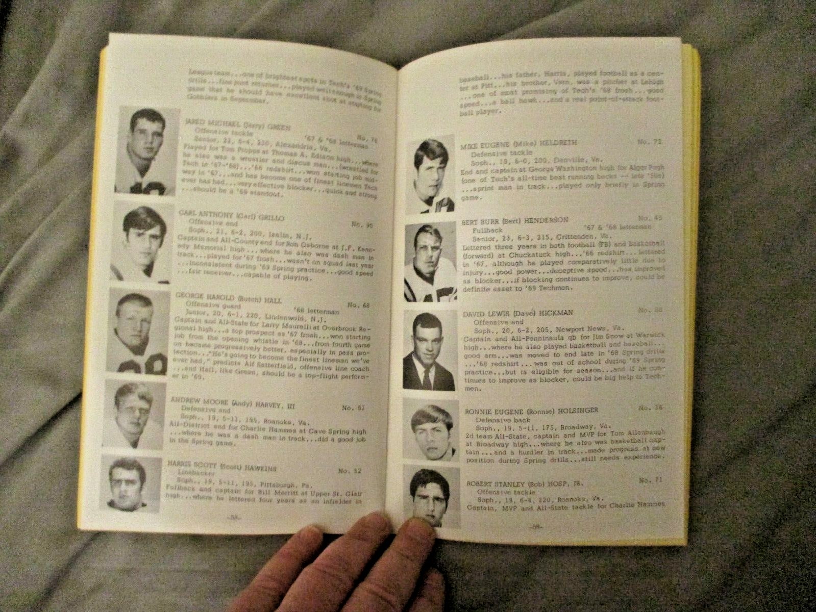 1969 VIRGINIA TECH FOOTBALL MEDIA GUIDE Yearbook JERRY CLAIBORNE TERRY ...