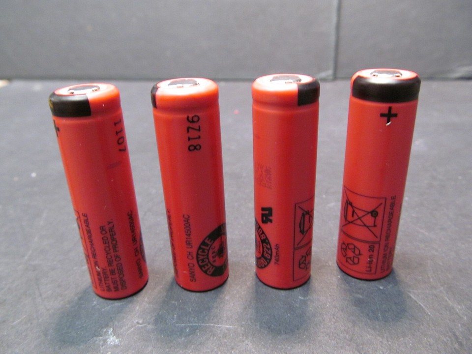 Lot of 4 pcs Sanyo UR14500AC 3.7V/4.2V 740mAh 14500 Lithium Li-Ion ...