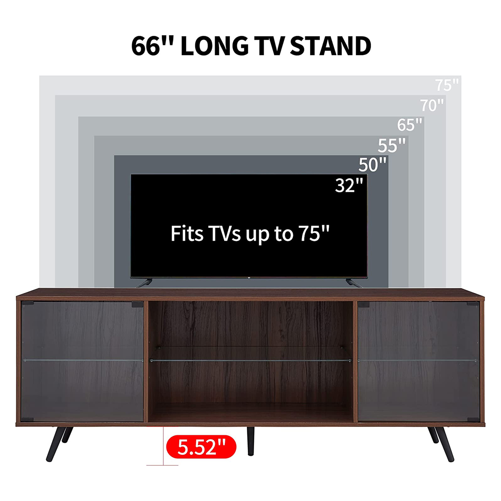 OKD Modern 75 Inch TV Stand with LED Lights, Shelves and Magnetic Doors ...
