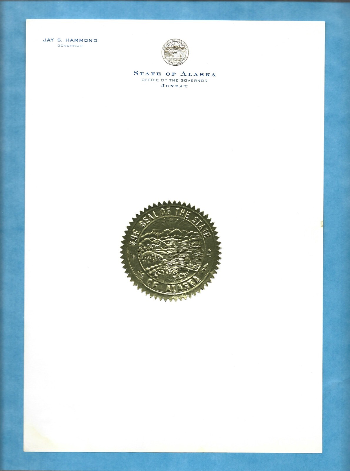 Alaska Governer Jay Hammond 1974-1982 Stationery Embossed State Seal | eBay