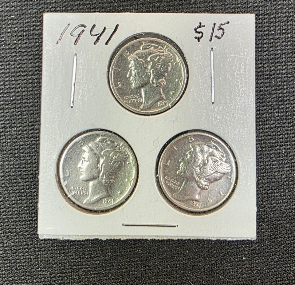 Set of 3 coins 1941 Mercury 10c Silver Dime VF Circulated | eBay