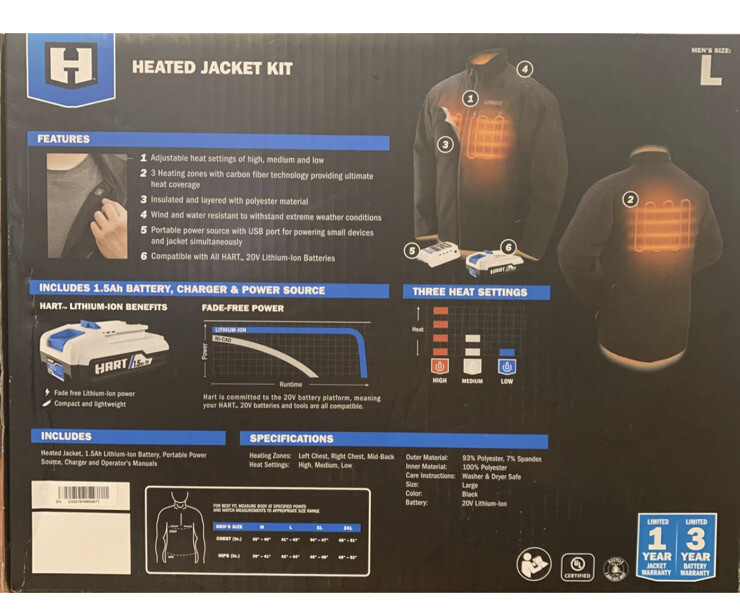 HART Men's Heated Body Warmer Jacket - Large - Black New In Box | eBay