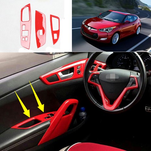 ABS red Window lift panel switch cover trim 3pcs For 2012-2017 Hyundai ...
