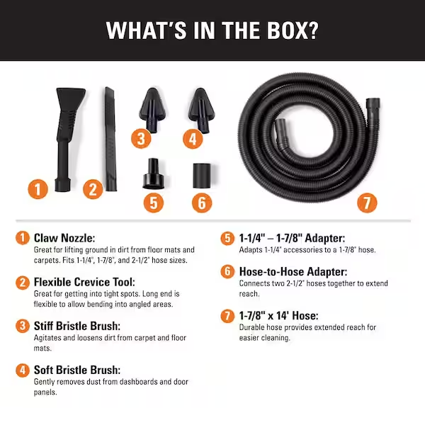 RIDGID 1-1/4 in. Car Cleaning Kit – Shop Vacuum Attachments with 14-ft ...
