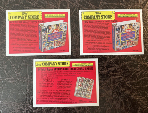 LOT of 3 (2 Different) 1990 Topps COMPANY STORE SPECIAL OFFER CARDS w ...
