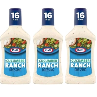 Kraft Cucumber Ranch Salad Dressing, 16 Ounce (3 Bottles) Creamy Fresh ...