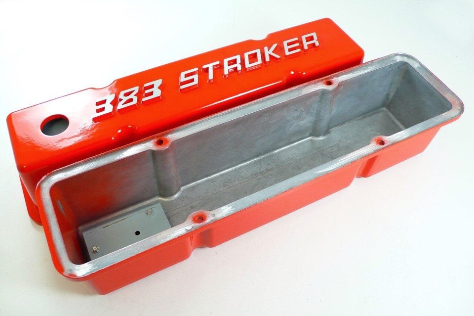 383 Stroker Logo Small Block Chevy Orange Aluminum Valve Covers w ...