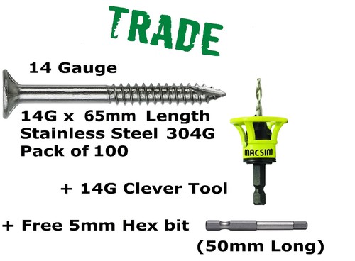 100 Bugle Batten Screws 14G/Gauge 65mm Stainless 304G + 14G Macsim Clever Tool | eBay Australia