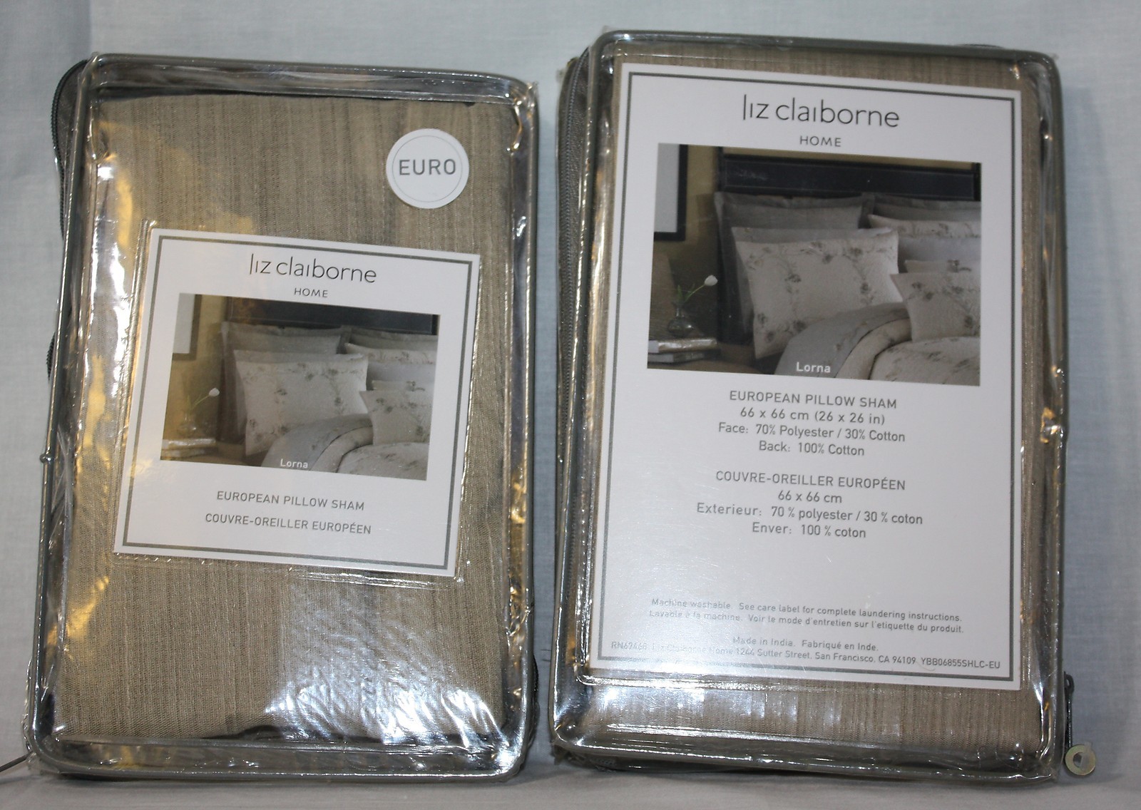 2 Liz Claiborne Lorna tan taupe EURO European Bed Pillow Sham Set ...