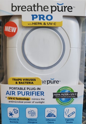 New Breathe Pure Pro HEPA Air Purifier Portable UV-C Technology As Seen ...