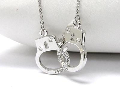F1 Interlocking Handcuff Police Law Order Crystal NECKLACE Silvertoned ...