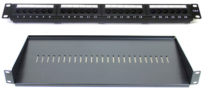 Cat6 24 Port Patch Panel + 200MM Rack Mount Shelf 1U 19” Network Comms ...