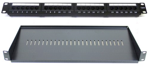 Cat6 24 Port Patch Panel + 200MM Rack Mount Shelf 1U 19” Network Comms ...