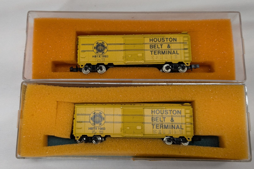N scale Con-Cor pair of HOUSTON BELT & TERMINAL 40' Box Car HBTX | eBay