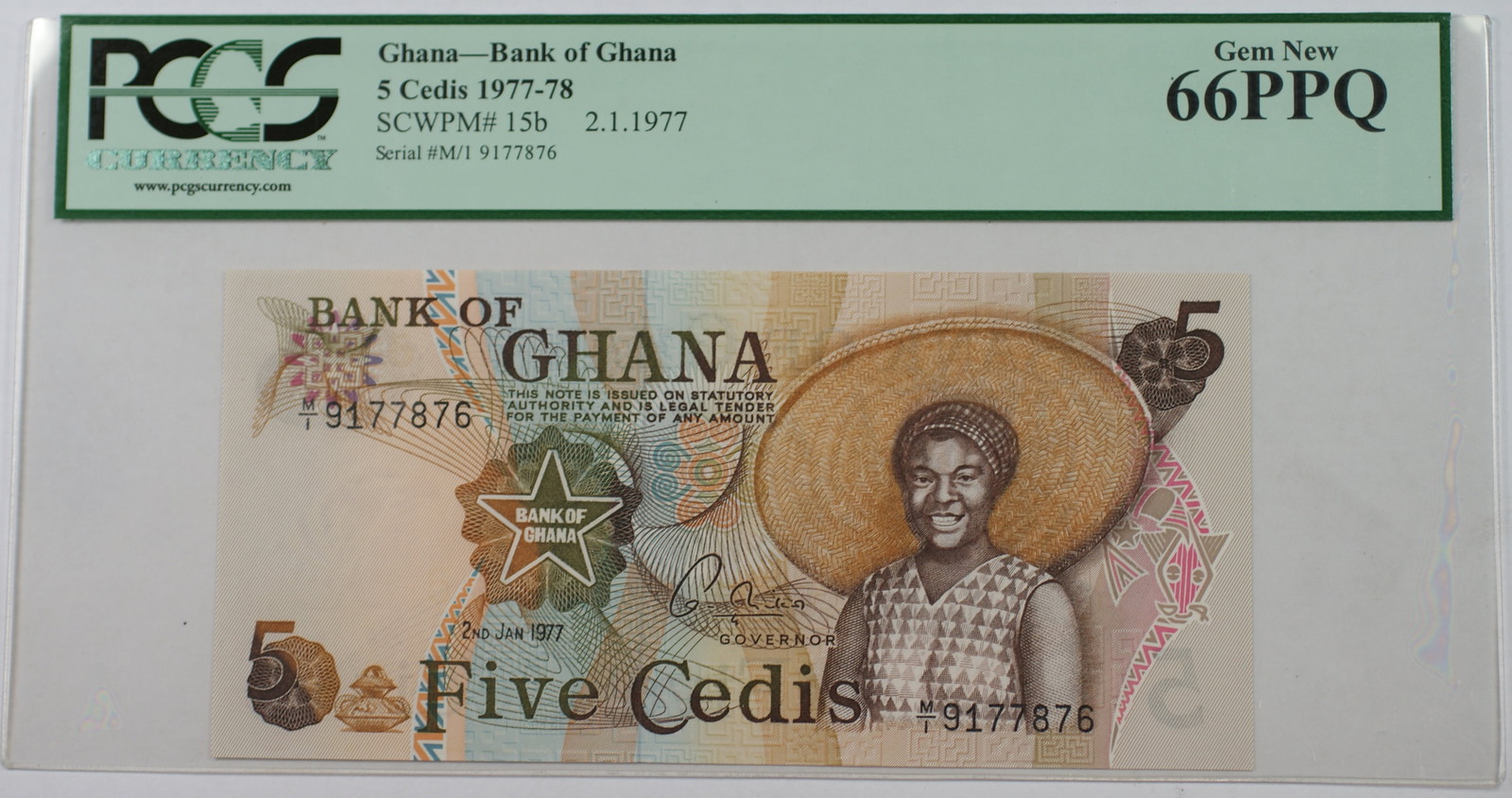 1977-78 Bank of Ghana 5 Cedis Note SCWPM# 15b PCGS 66 PPQ Gem New | eBay
