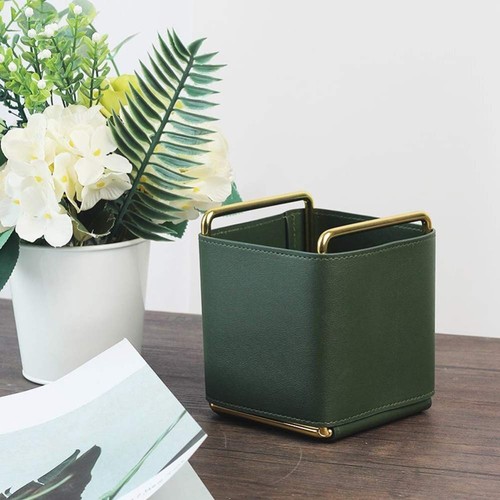Leather Desktop Organizer Green Remote Control Storage Pen Holder ...