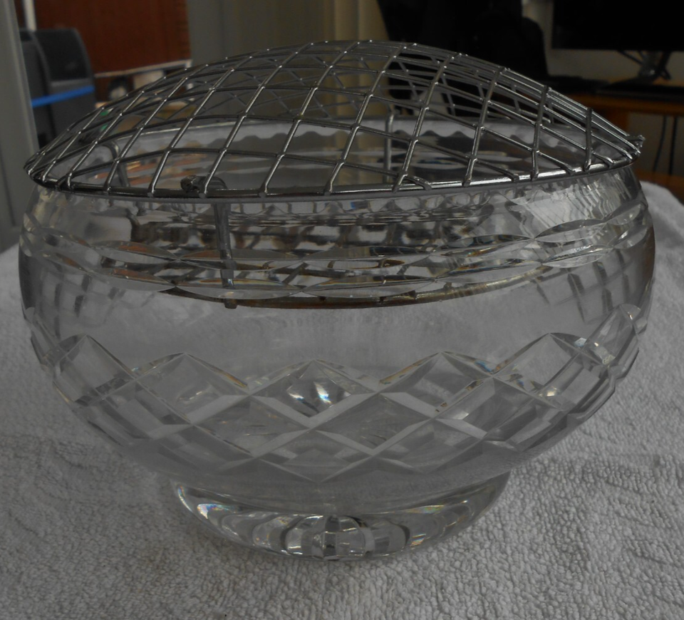 cut glass rose bowl with wire top14cms high 20 cms across | eBay UK