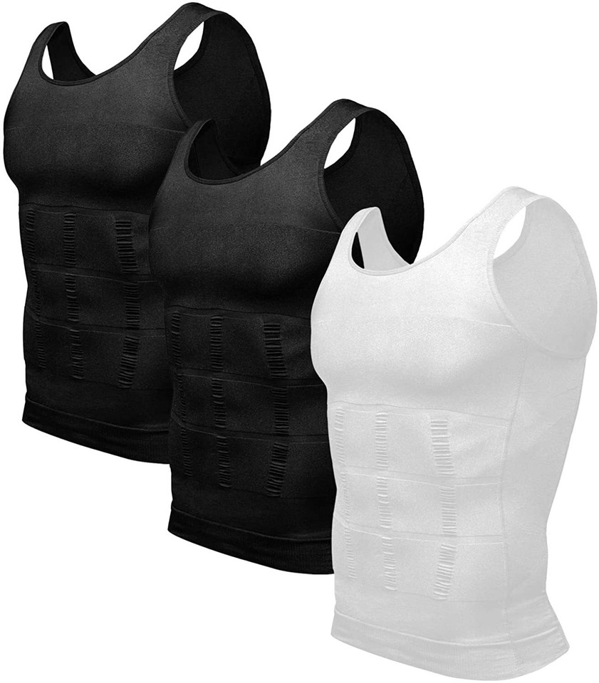 Mens 3 Pack Body Shaper Slimming Tummy Vest Chest Compression Shirt ...