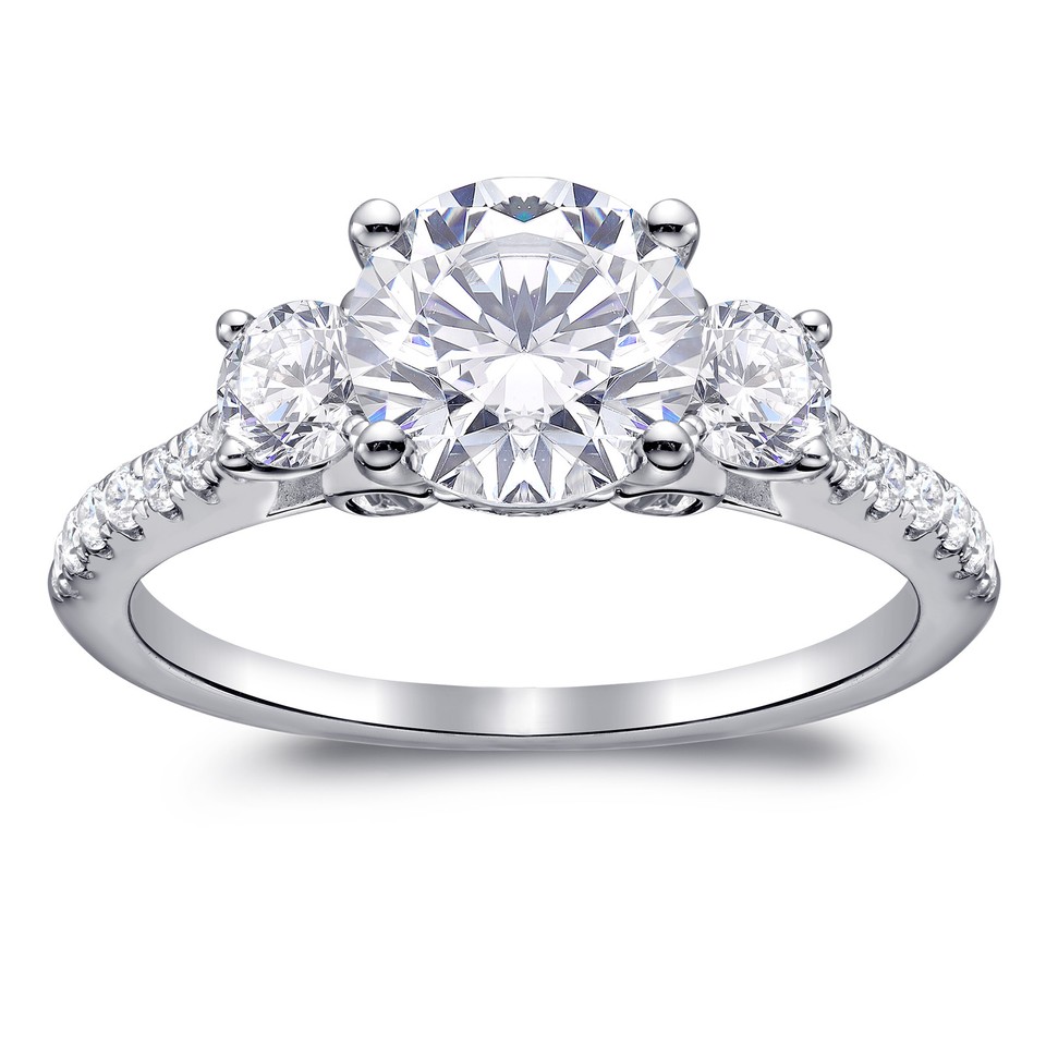 2.46CT THREE Stone GRA CERTIFIED MOISSANITE Engagement Ring 14K Solid ...