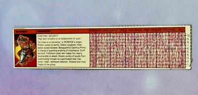 Original Vintage Transformers G1 Ironhide Tech Spec Bio Card File Card ...