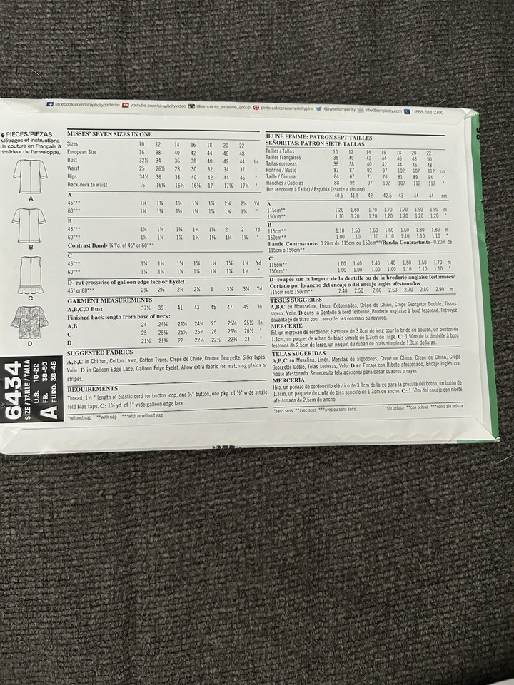 New Look Pattern #6434 Misses Tops Size: A 10-22 Easy | eBay