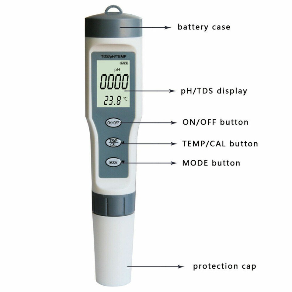 4 in 1 Portable Digital Water Quality Tester TDS/EC/PH/TEMP Meter Pen ...