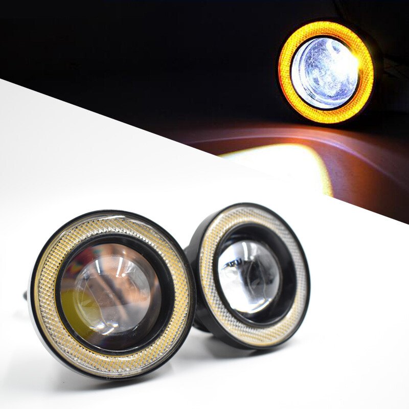 2X Yellow 3.5" Inch Car Projector LED Fog Light COB Halo Angel Eye Ring ...