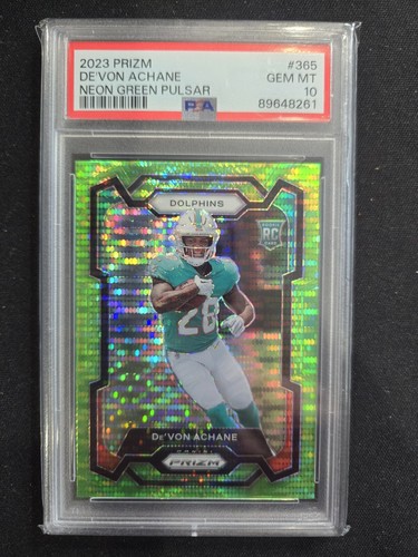 2023 Panini Prizm Devon Achane RC Neon Green Pulsar Prizm #365 PSA 10 ...