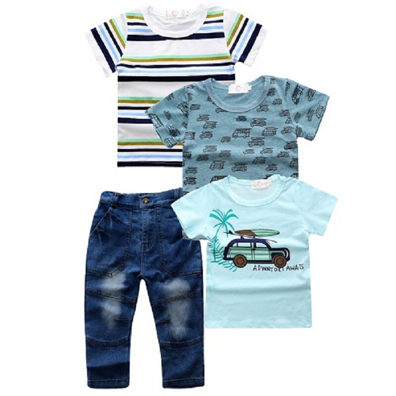 4Pcs/Set Kids Baby Boys Outfits 3pc T-Shirt + 1pc Denim pants Kids ...