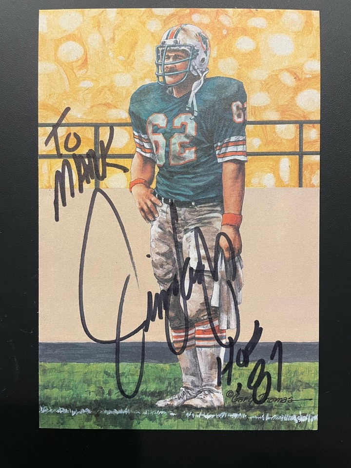 Jim Langer signed Goal Line Art Card Autograph w/ "HOF 87" HOF Dolphins ...