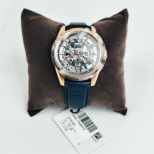Bulova Sutton Men's Automatic Watch Skeleton Dial | Rose Gold 43mm Blue ...