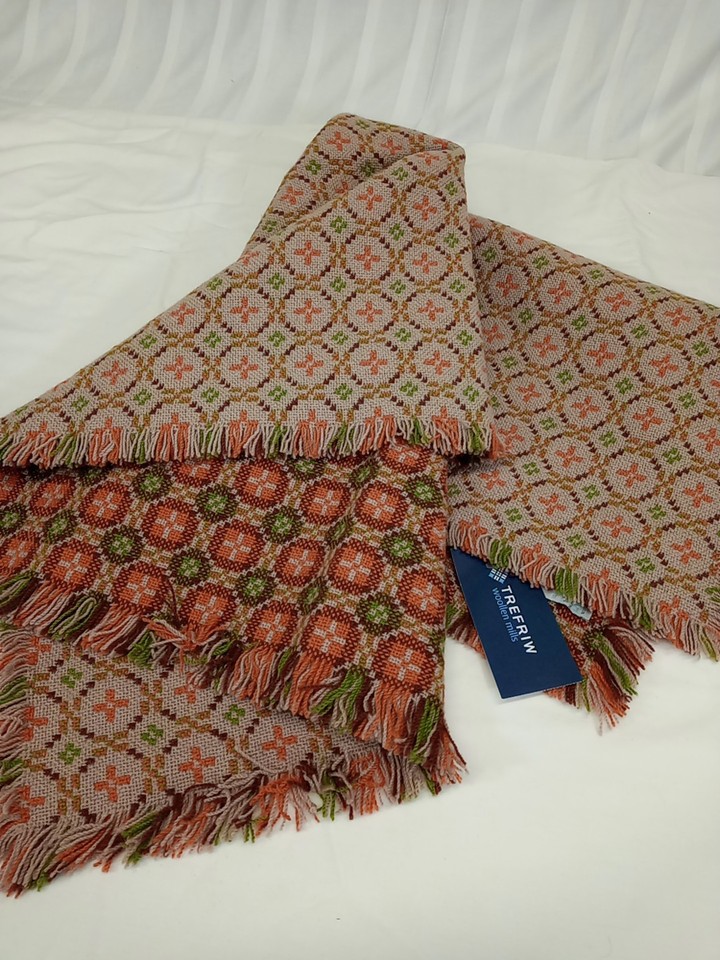 Trefriw Wool Knee Throw Wales Small Pattern Orange Green Brown Beige ...