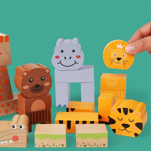 Animal Stacking Building Blocks Cute Wooden Animals Stacking Blocks for ...