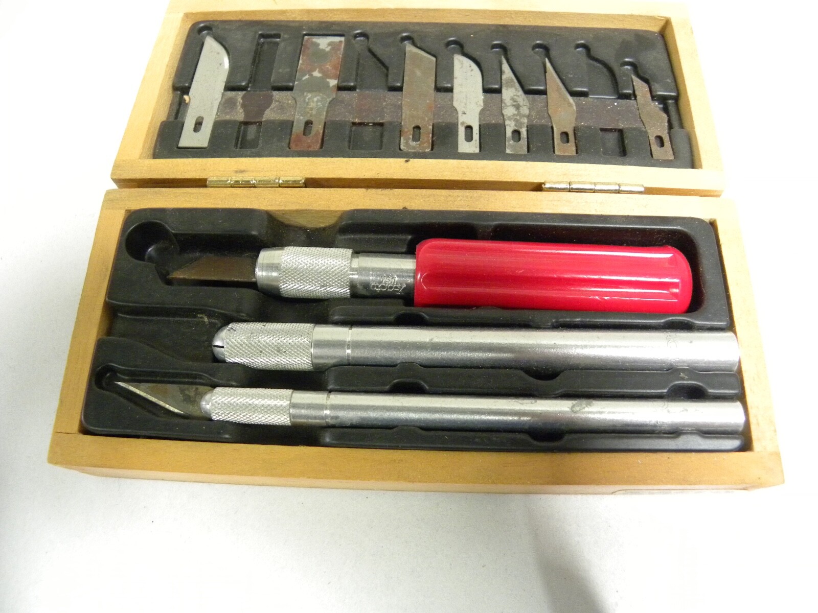 Vintage X-Acto Knife Blade Hobby Craft Cutter Set In Wood Box (B5 ...