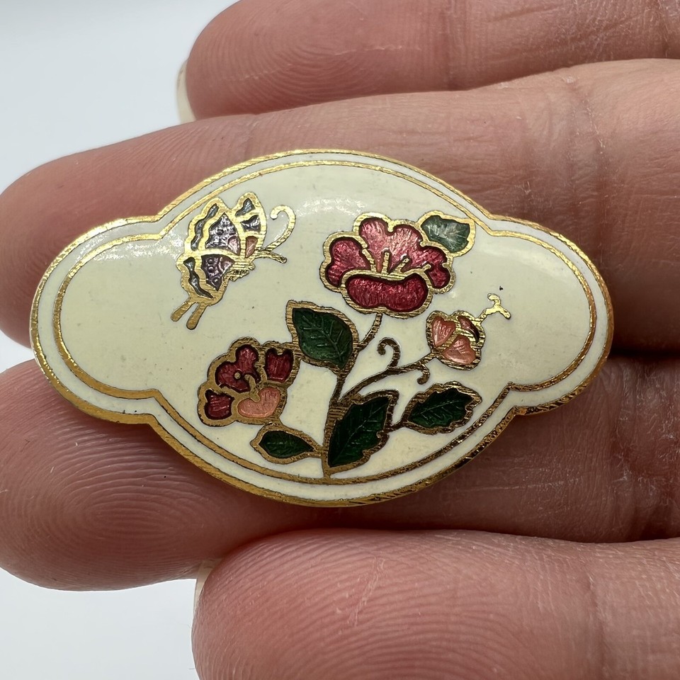 Cloisonné Enamel Vintage Scarf Clip Flower Butterfly Gold Tone | eBay