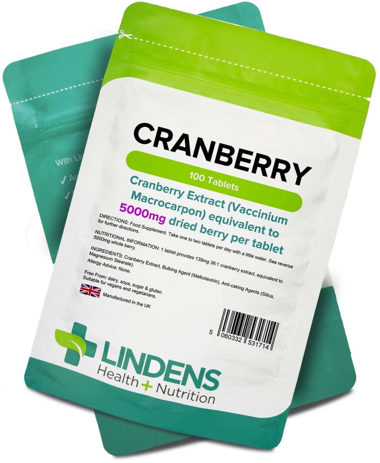 Cranberry Juice 5000mg 100 Tablets for Cystitis Urinary Support Lindens ...