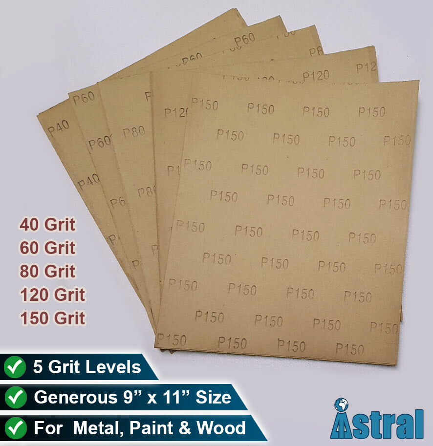 10 x Large Sandpaper Sheets | 40, 60, 80, 120 & 150 Grit | Fine Medium ...