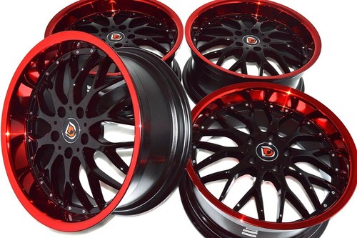 Set of 4 New 18x8 DDR R6 Black Machined Red Lip 18" Rims Wheels 5x114.3 ...