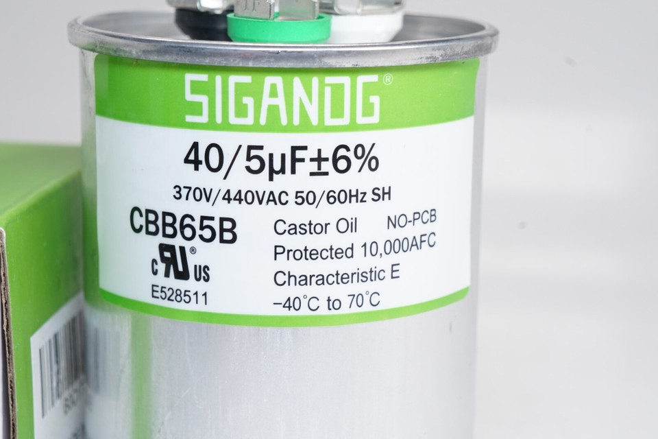 New Siganog 40/5 MFD uF ±6% 370/440 VAC CBB65B Dual Run Round Capacitor ...