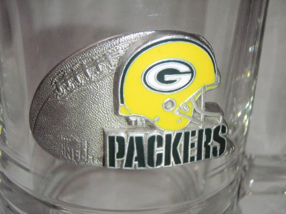Green Bay Packers Beer Mug Glass Stein NFL Football Pewter Emblem RARE ...