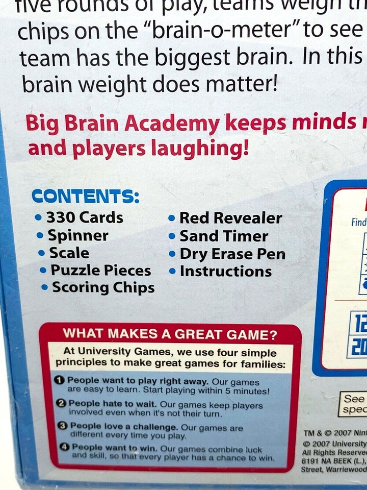 University Games Big Brain Academy Board Game 2-6 Players ages 8+ NEW ...