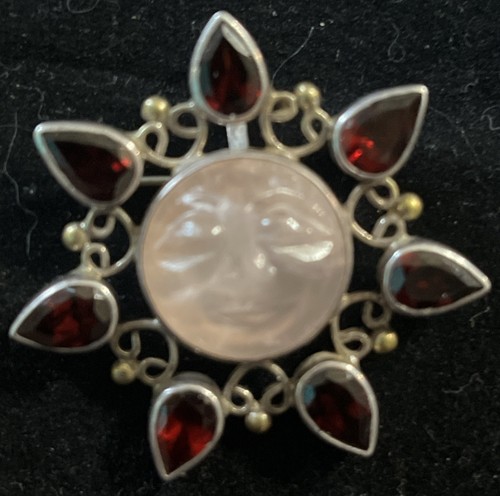 Sajen Rose Quartz And Garnet Benevolent Sun Pendant Brooch Pin Rare M ...