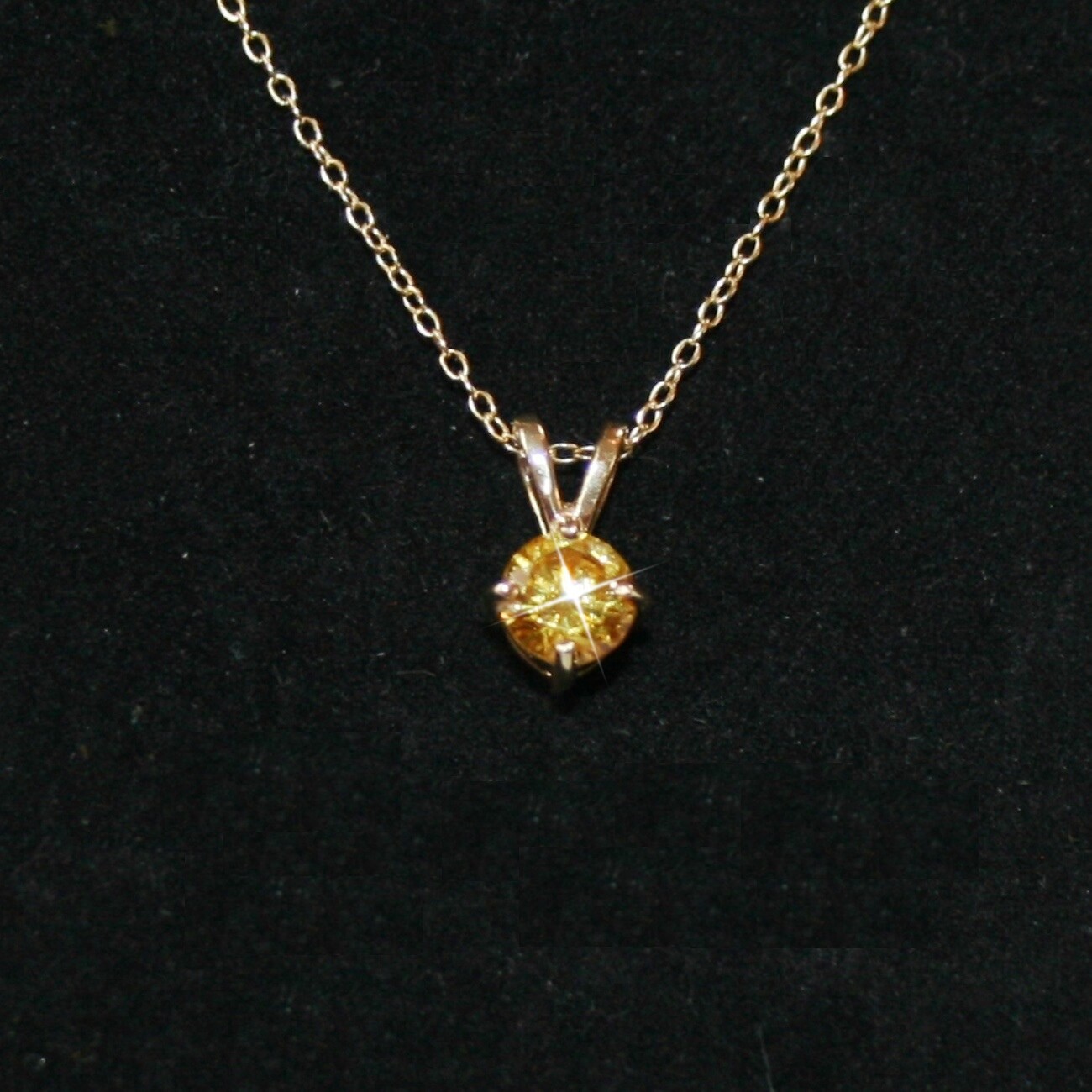 Canary Yellow Austrian Zircon Solitaire Necklace 14k Yellow Gold/925 SS ...