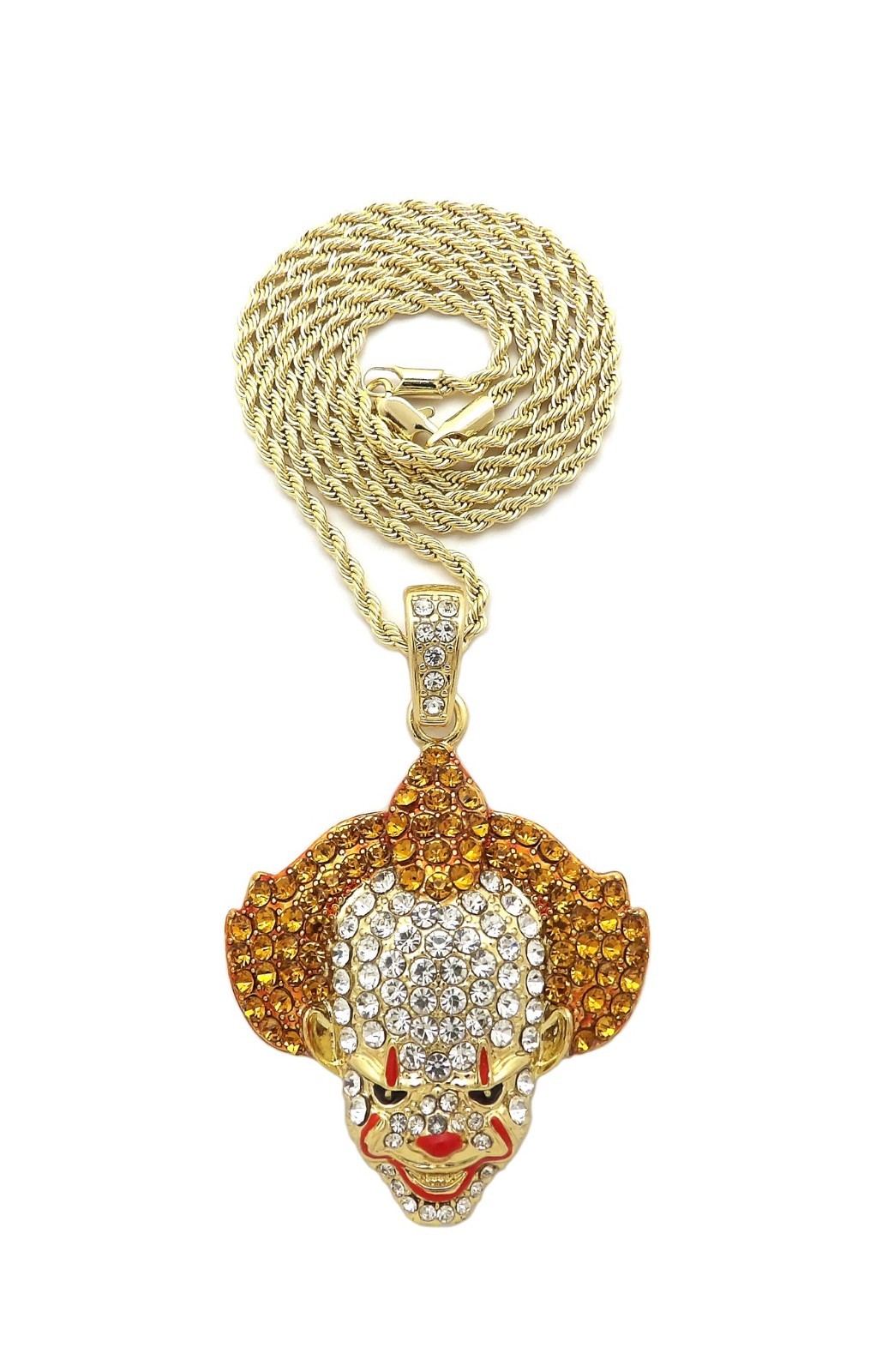 Iced Bling Crazy Clown Pendant & 24" Box, Rope, Cuban Chain Hip Hop ...