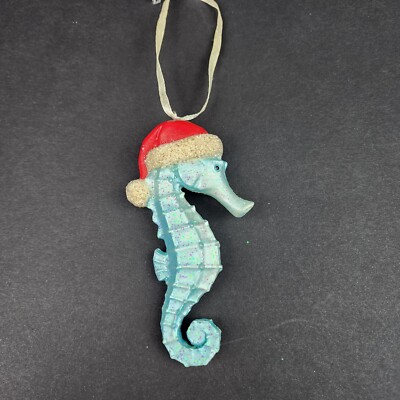 Christmas Seahorse Tree Ornament Santa Hat Starfish Beach Nautical ...