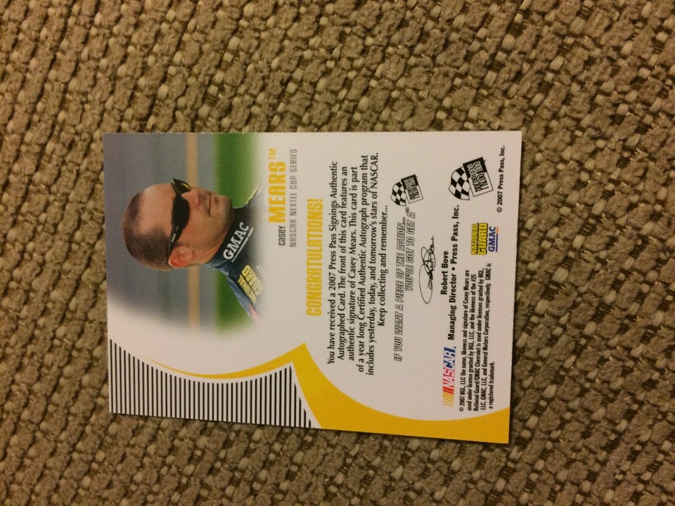 2007 Press Pass Casey Mears Signings Gold Autograph #9/50 MINT Auto | eBay